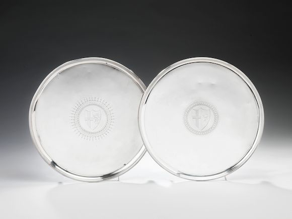 Bonhams : A matched pair of George III silver salvers, by John Crouch I ...