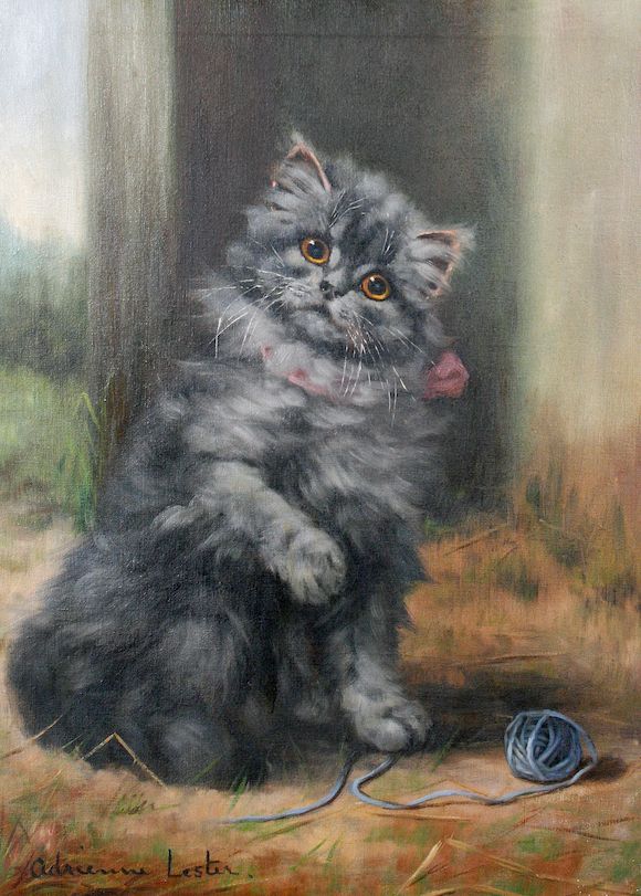 Bonhams : Adrienne Lester (British, 20th Century) A grey kitten