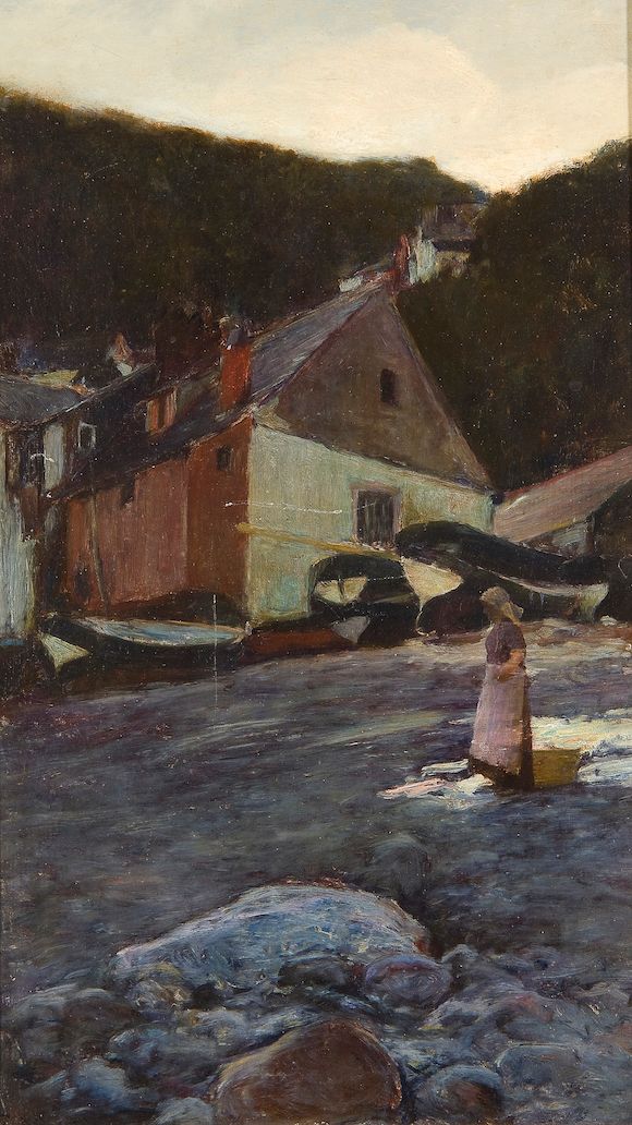 Bonhams : John White, RI (British, 1851-1933) "Clovelly (Back of the Pier)"