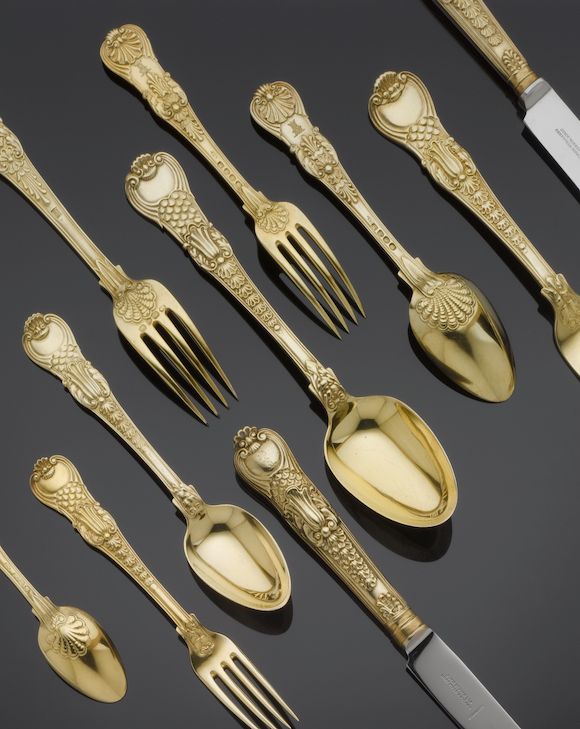 Bonhams : A matched George III/IV William IV and Edwardian silver-gilt ...