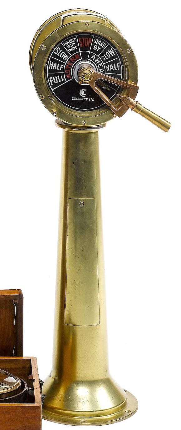 Bonhams : A Chadburn's brass ship's bridge telegraph, 20th century, 40in (102cm) high