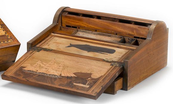 Bonhams : A camphor wood travelling writing desk, 18 1/2in (47cm) wide