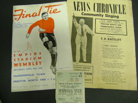 Bonhams : 1938 F.A. Cup Final programme, ticket and song sheet