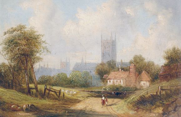 Bonhams : Alfred Vickers Worcester Cathedral oil on canvas 19 x 29cm