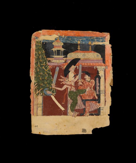 Bonhams : Krishna wielding a sword and pulling the hair of the demon ...