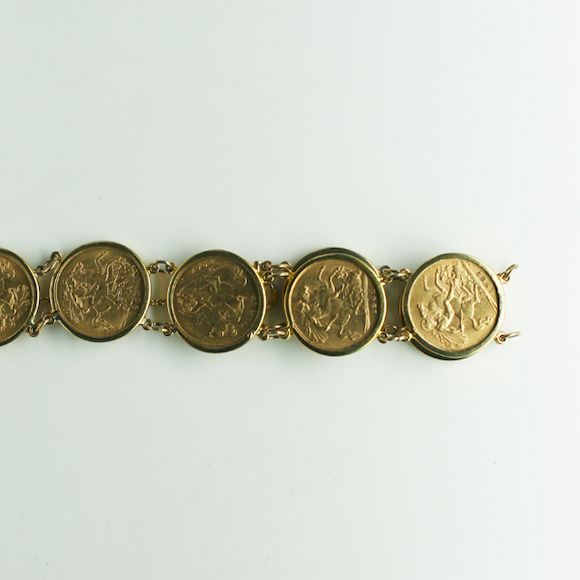 Bonhams : A half sovereign bracelet Composed of seven linked collet set ...