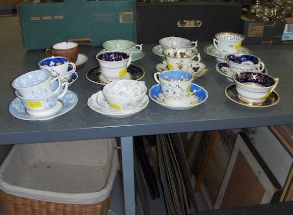 Bonhams : A collection of nine Rockingham cups and saucers