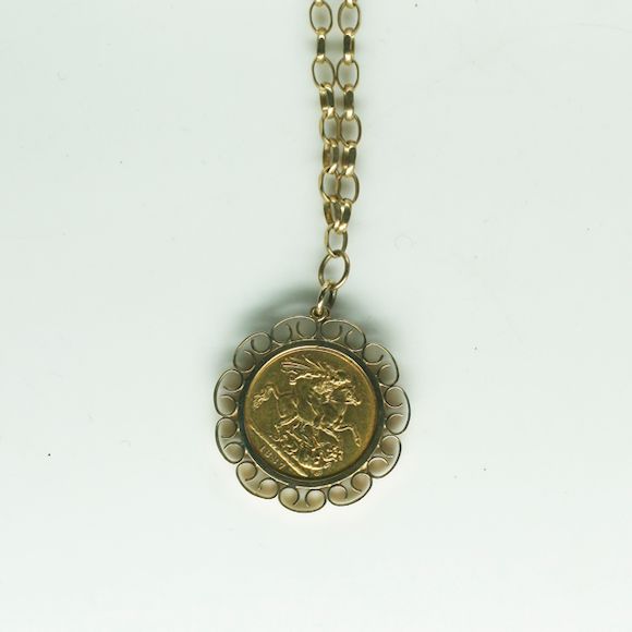 Bonhams : Victoria: A sovereign, 1887, in scroll pendant mount, on a ...