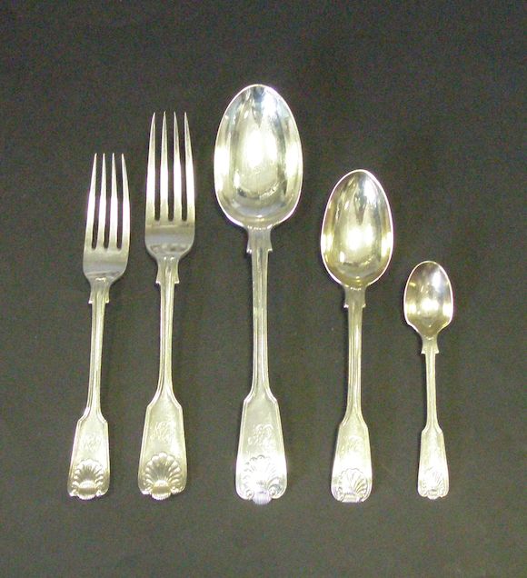 Bonhams : A matched silver Fiddle, Thread & Shell pattern part table ...