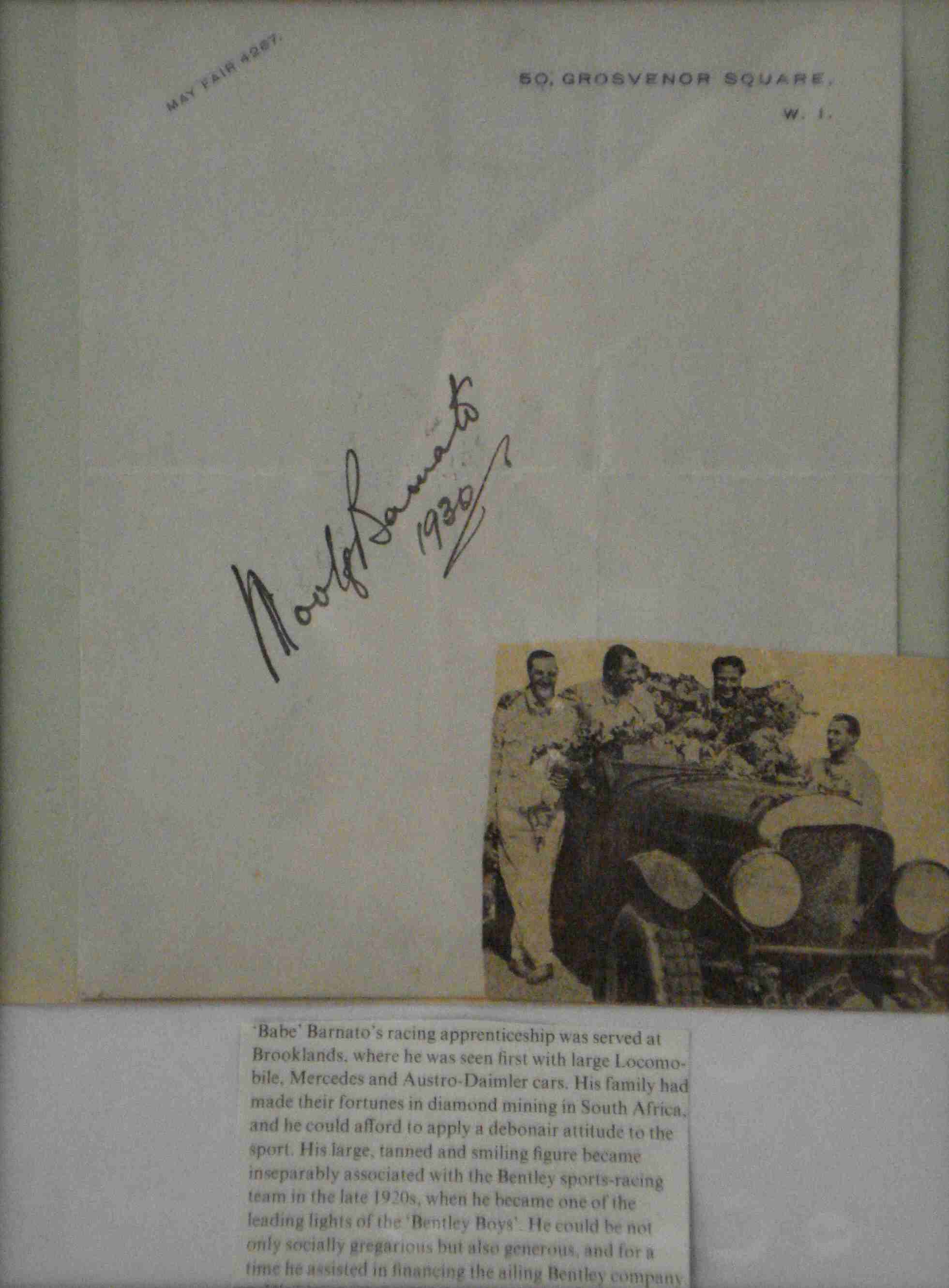 Bonhams Cars : A Woolf Barnato signature, 1930,