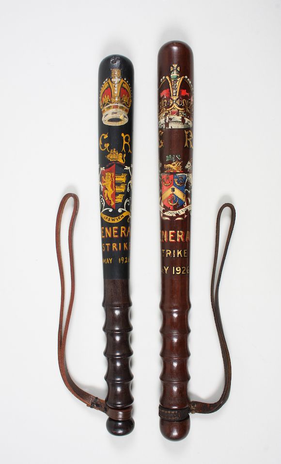 Bonhams : Two General Strike commemorative wooden truncheons, Bradford ...