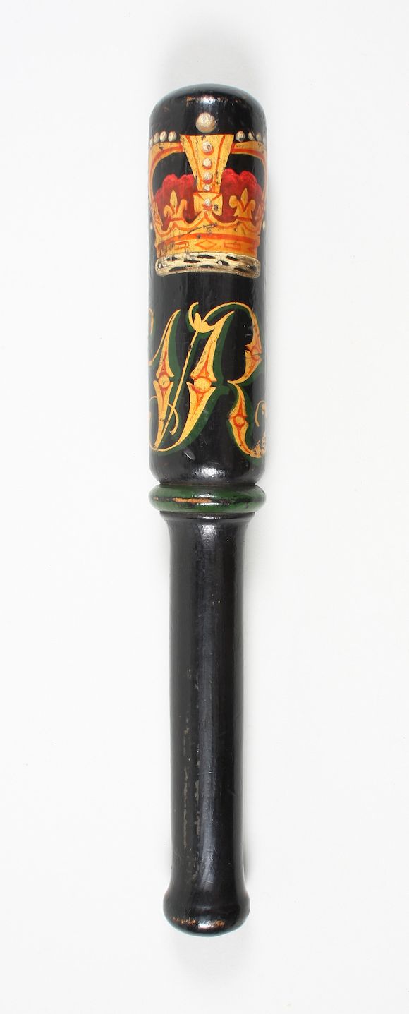 Bonhams : A good Victorian small wooden truncheon or tipstaff