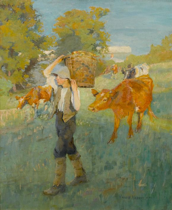 Bonhams : Harold Harvey (British, 1874-1941) Returning from the orchard