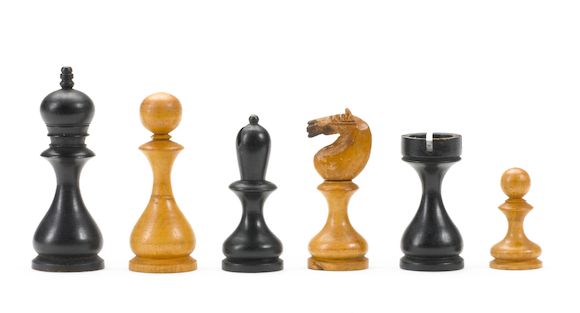 Bonhams : A "Dublin Pattern" boxwood chess set, Ireland, 19th century,
