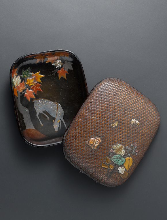 Bonhams : A lacquered and inlaid wood writing paper box Haritsu style ...