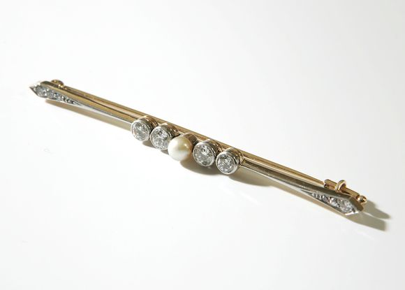 Bonhams : An early 20th century pearl and diamond bar brooch