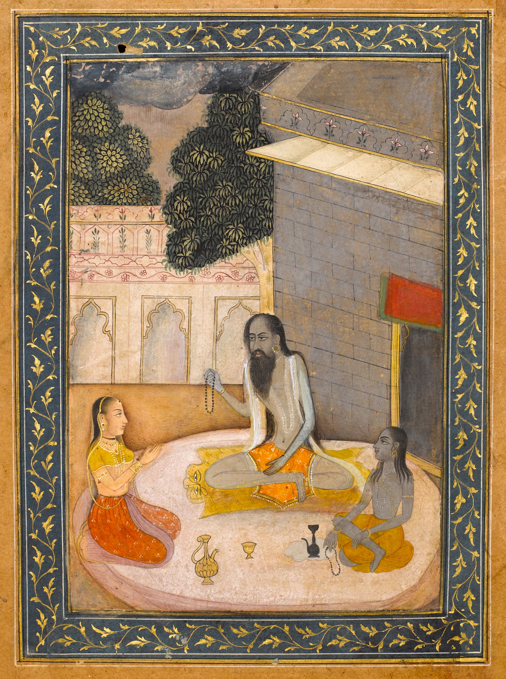 Bonhams : Kedar ragini a lady visiting an ascetic at a shrine, a ...