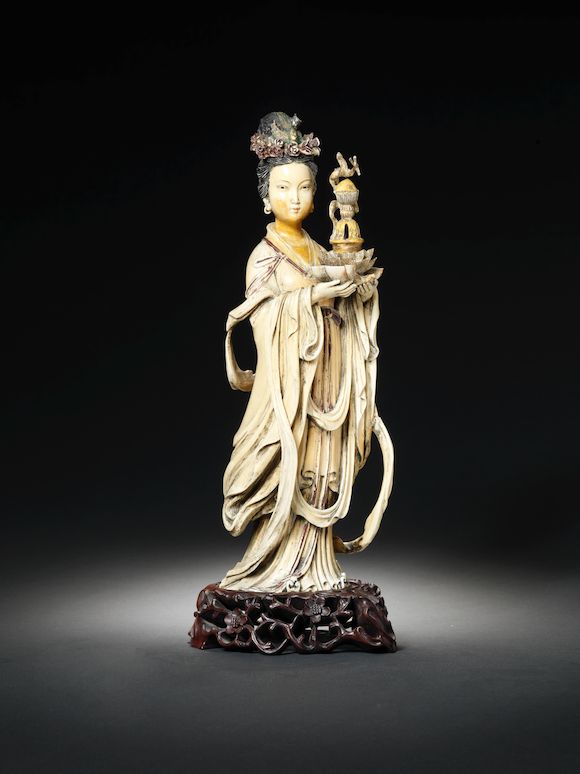 Bonhams : A large ivory figure of a lady 19th century