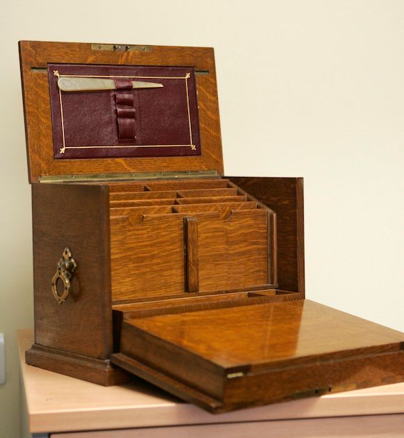 Bonhams : A Victorian oak table top writing slopeRetailed by W & J ...