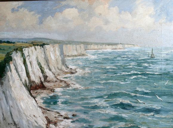 Bonhams : A D Bell (British, 20th Century) Coastal scene 31.5 x 54.5cm