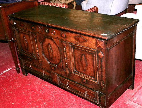 Bonhams : An oak mule chestin the 17th Century style