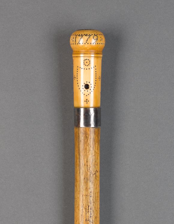 Bonhams : A George III ivory mounted mushroom topped cane,