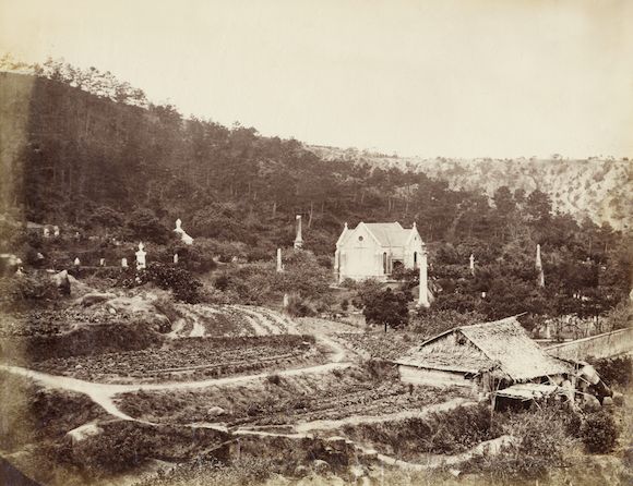 Bonhams : CANTON View of a church and cemetery on the outskirts of ...