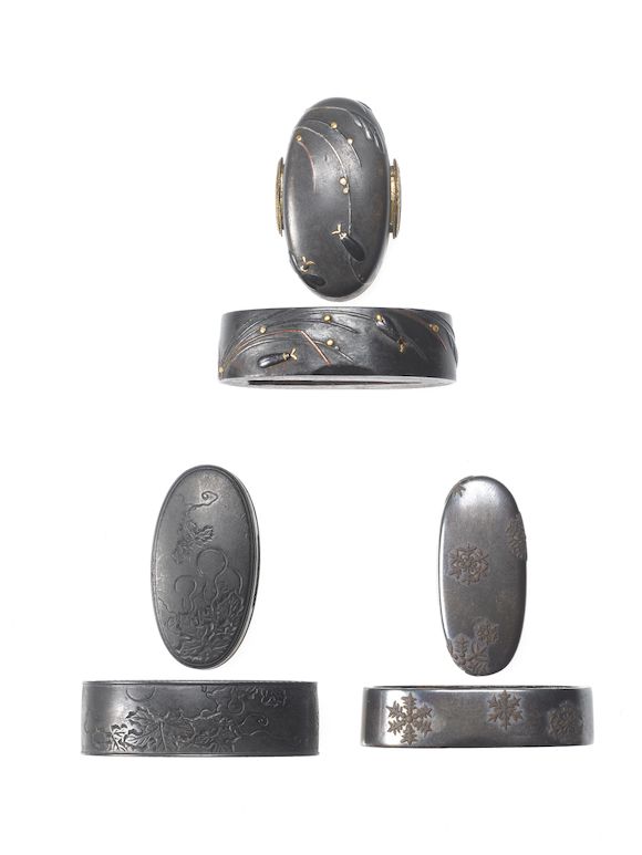 Bonhams : Five shibuichi fuchi-kashira Momoyama to Edo Period