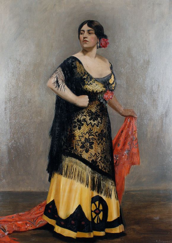 Bonhams : V* Bowden (20th Century) Portrait of a lady in Spanish costume