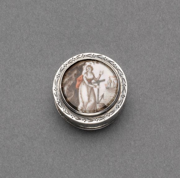 Bonhams : A George III porcelain mounted silver counter box, probably ...