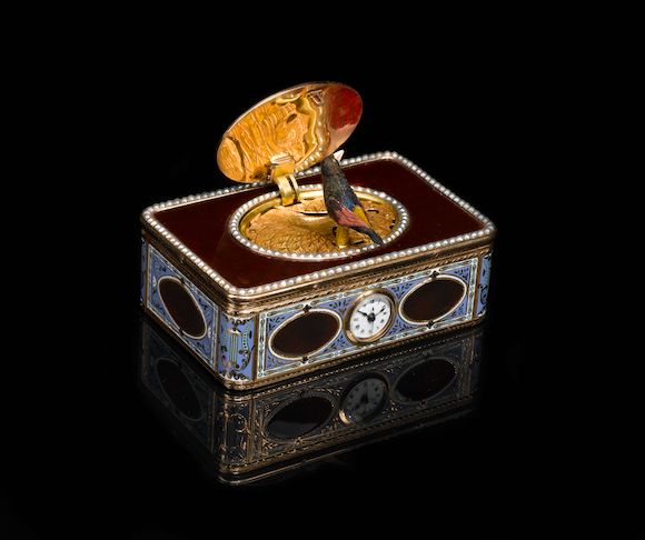 Bonhams : An exceptional gold, enamel and split-pearl decorated singing ...