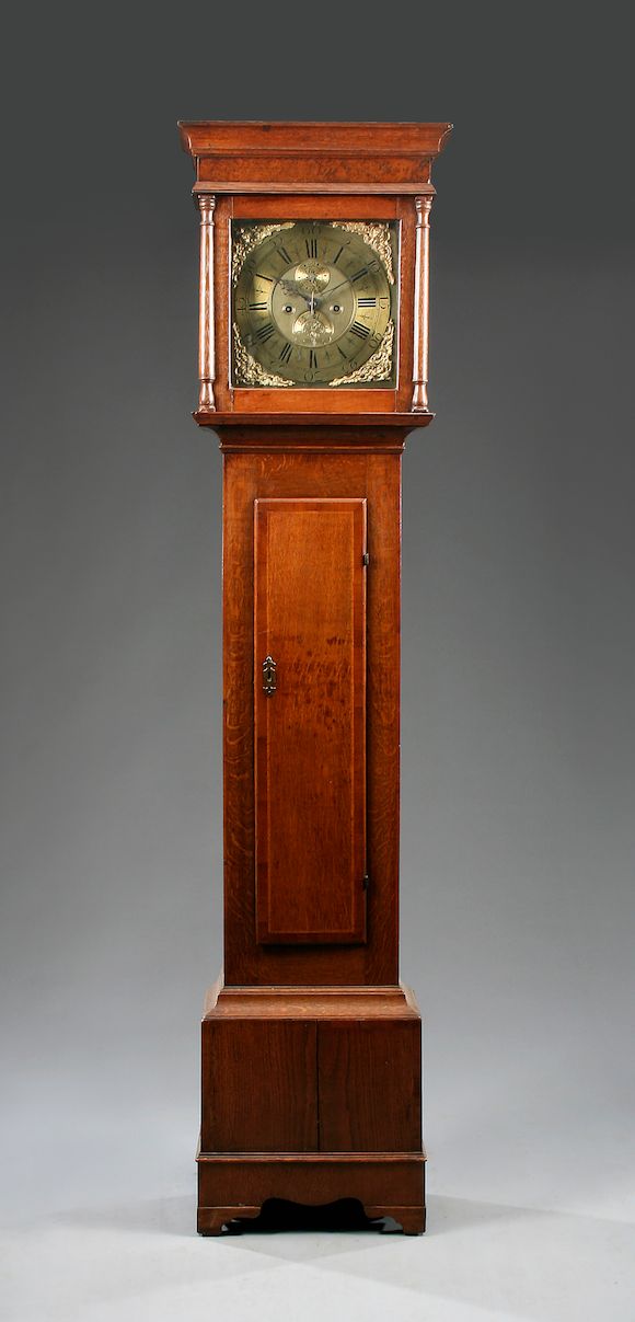 Bonhams : A mid 18th Century oak and yew-wood cased 8-day brass dial ...