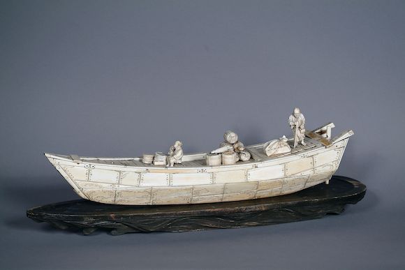 Bonhams : A Japanese ivory model of a boat Meiji Period