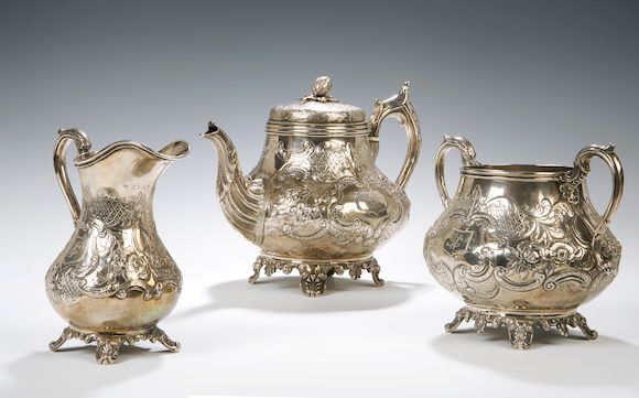 Bonhams : A Victorian three-piece tea service by J. Smyth, Dublin, 1852
