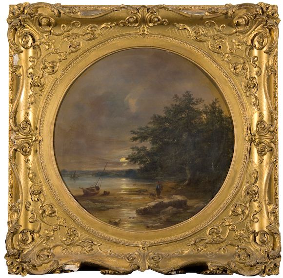 Bonhams : Robert Burrows (1819-1883) Moonlit scene on the Orwell ...