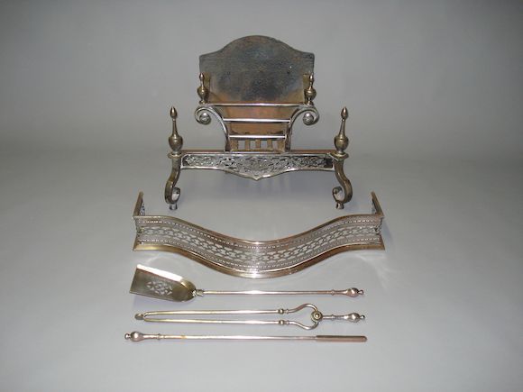 Bonhams : A 19th Century polished steel and cast iron fire grate in the ...