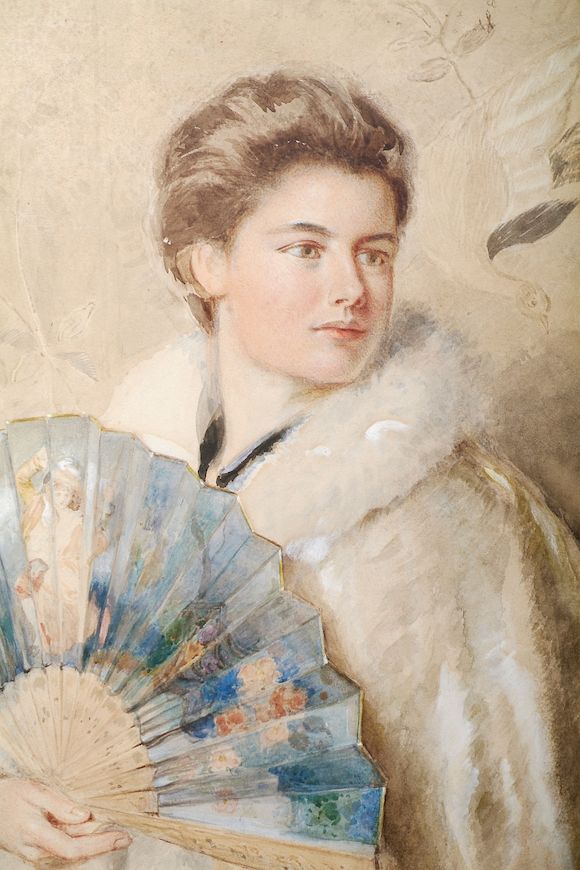 Bonhams : English School (circa 1900) Portrait of a lady with a fan,