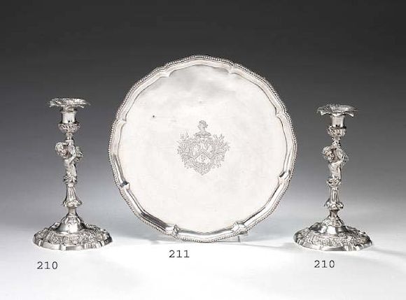 Bonhams : A pair of George II cast silver figural candlesticks, by ...