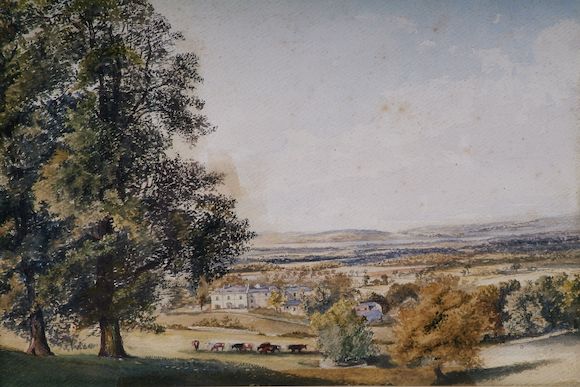 Bonhams : British school circa 1860 Parkland view with cattle grazing ...