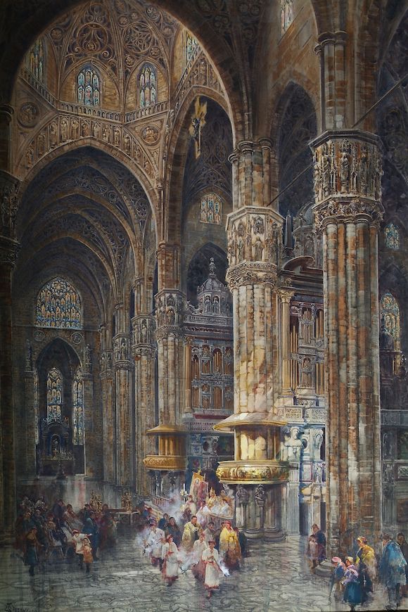 Bonhams : Thomas Greenhalgh (British) A continental cathedral interior ...