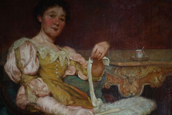 Bonhams : George Harcourt (British, 1868-1948) An elegant lady seated ...
