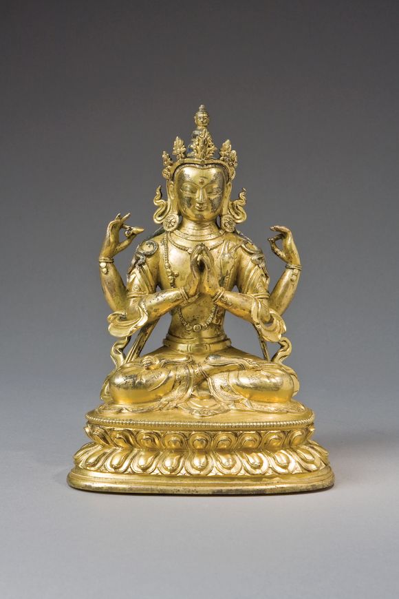 Bonhams : A gilt-bronze figure of Shadakshari Lokeshvara 18th century