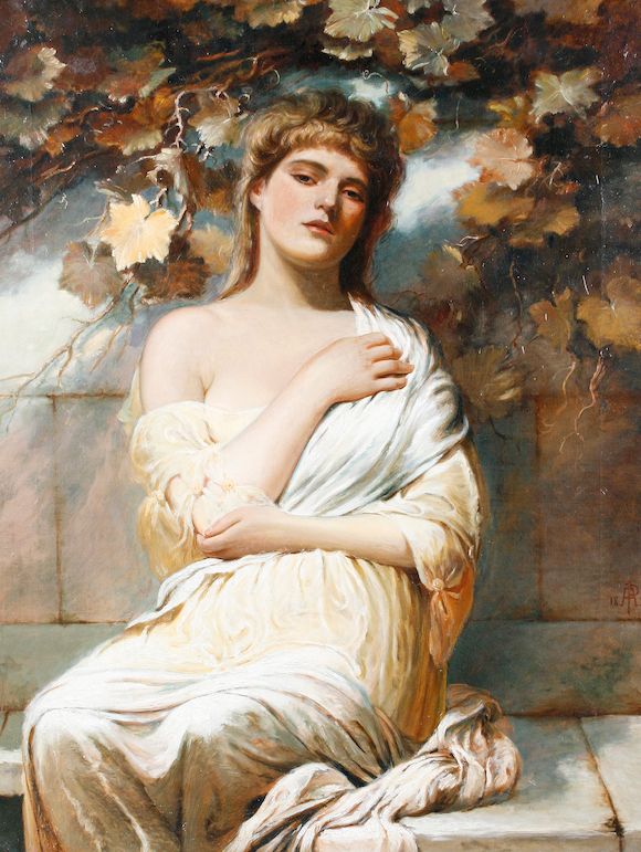 Bonhams : Percy Anderson (British, 1850-1928) A classical woman seated below a vine