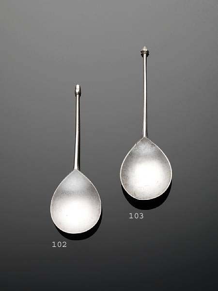 Bonhams : An unmarked 15th century silver diamond point spoon, circa 1450,