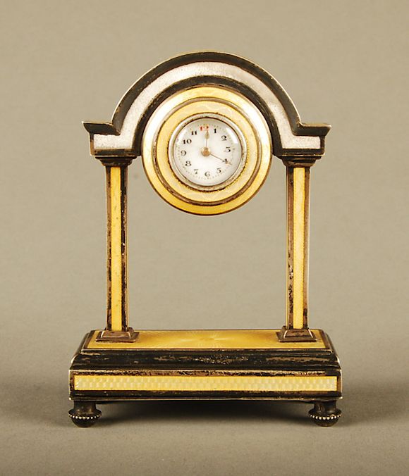 Bonhams : An Austrian silver gilt and enamel boudoir clock bearing 900 ...