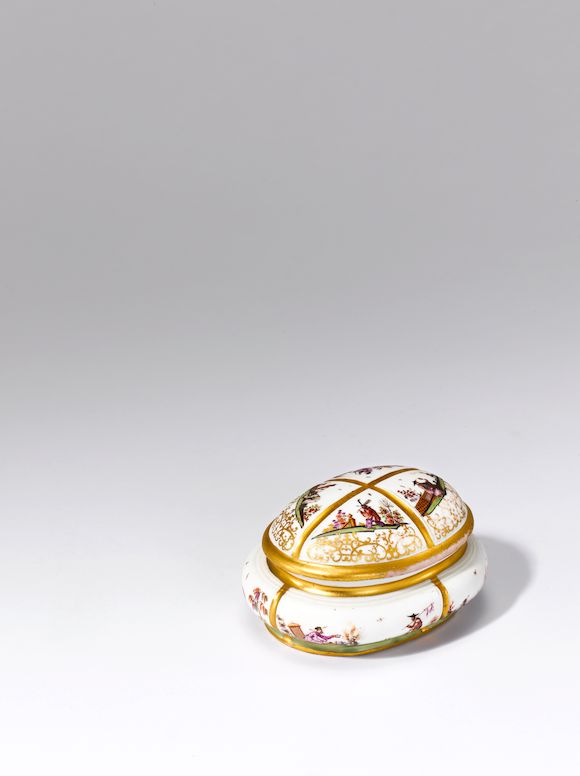 Bonhams : A Meissen oval sugar box and cover Circa 1724.