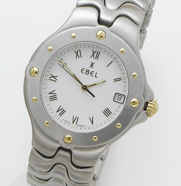 Bonhams : Ebel. A stainless steel centre seconds calendar bracelet ...