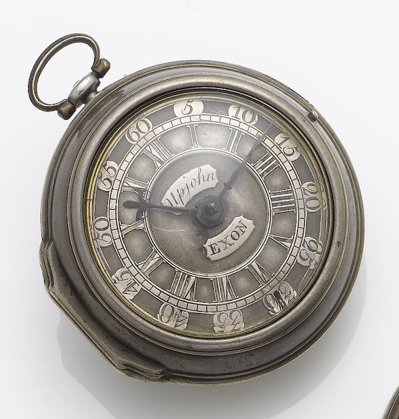 Bonhams : E.Upjohn, Exon. A mid 18th century silver pair case pocket watch