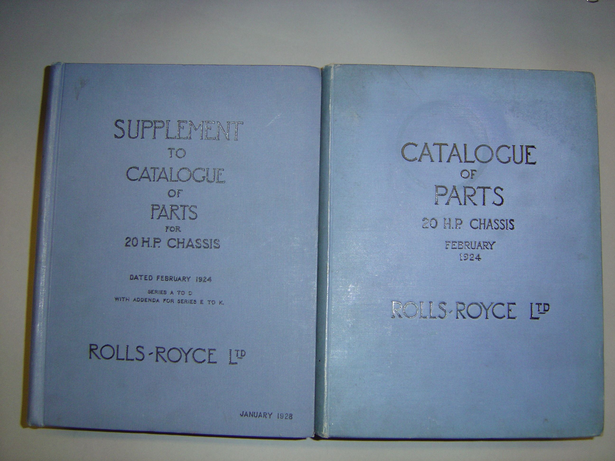 Bonhams Cars : A Rolls-Royce 20Hp Parts Catalogue, 1924 and 1928.