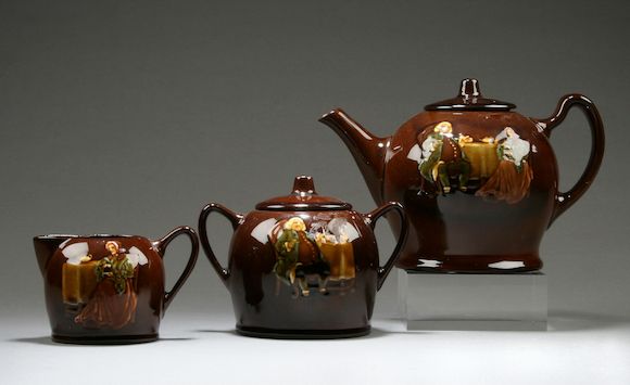 Bonhams : Kingswares A Royal Doulton Kingsware three piece tea service